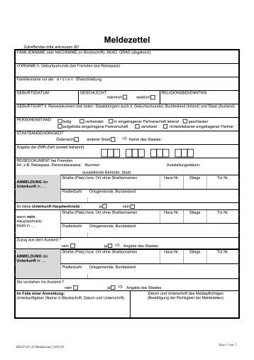 Meldezettel - Pfarrwerfen