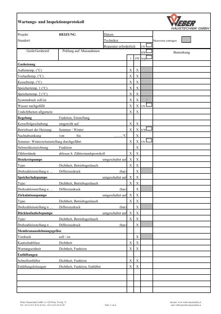 Protokoll der Gas-Anlagenwartung (pdf-Datei, 23 kb