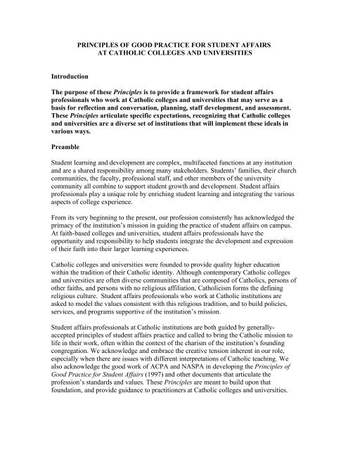 PRINCIPLES OF GOOD PRACTICE FOR STUDENT AFFAIRS AT ...