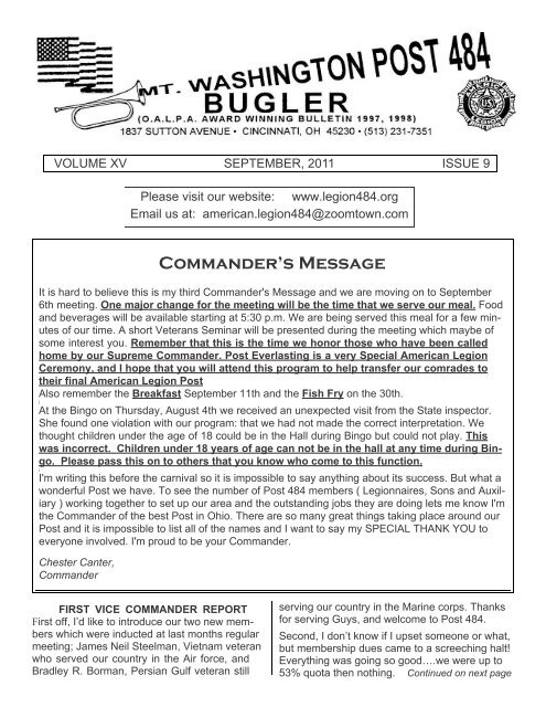 Commander's Message - American Legion Post 484
