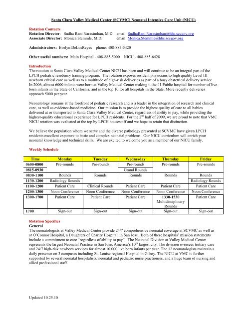 Santa Clara Valley Medical Center (SCVMC) Neonatal Intensive
