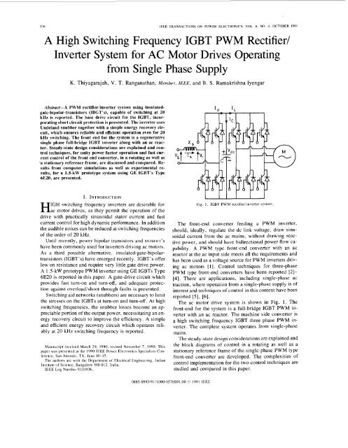A high switching frequency IGBT PWM rectifier/inverter system for ...