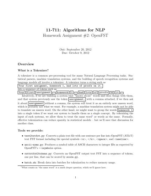 11-711: Algorithms for NLP Homework Assignment #2: OpenFST