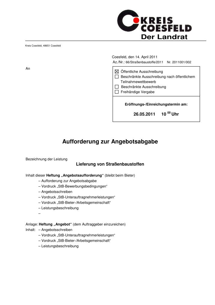 Aufforderung zur Angebotsabgabe - Gemeinde Weingarten (Baden)