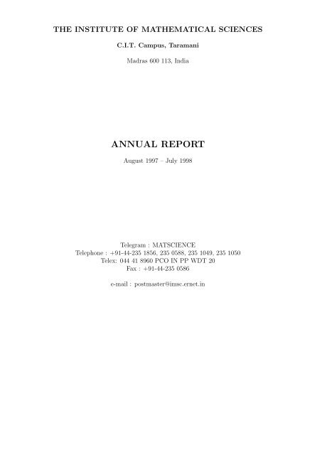 ANNUAL REPORT - The Institute of Mathematical Sciences