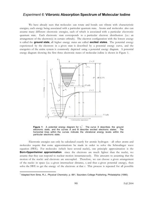 Experiment 6: Vibronic Absorption Spectrum of Molecular Iodine