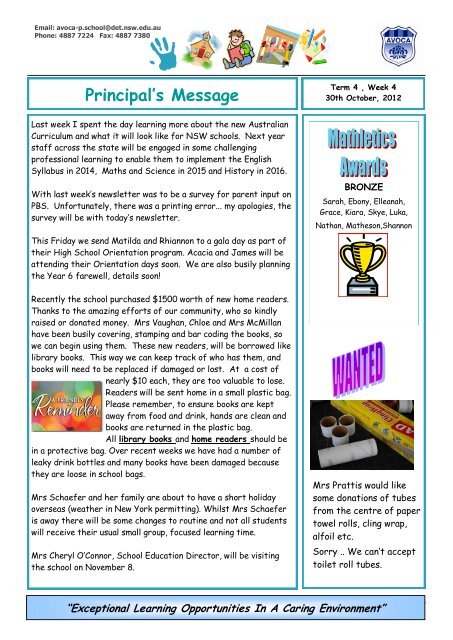Principal's Message - Avoca Public School