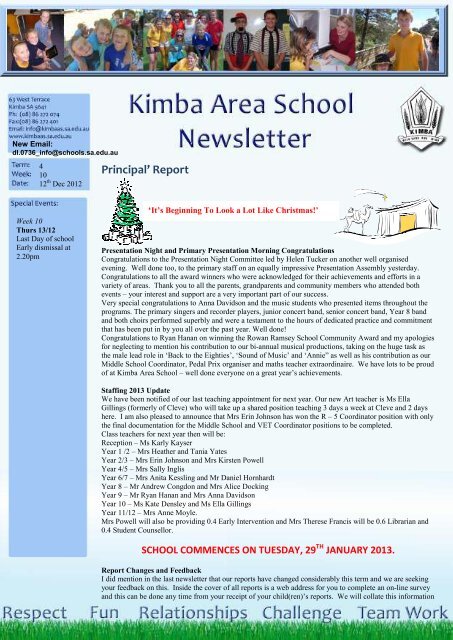Principal' Report - Kimba Area School