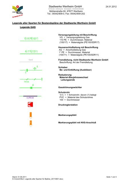 Legende aller Sparten für Baupläne - Stadtwerke Wertheim