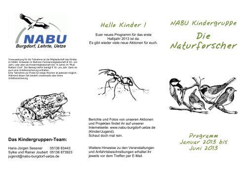 Programm Kindergruppe - NABU Burgdorf, Uetze und Umgebung Programm Kindergruppe - NABU Burgdorf, Uetze und Umgebung