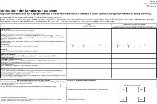 Meldeschein der Beherbergungsstätten - Stadt-Geyer