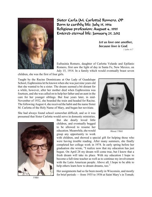 Sister Carla (M. Carlotta) - Racine Dominicans