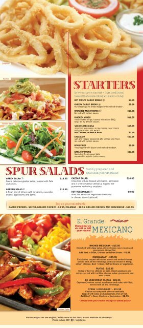 the NSW Spur Menu - Spur Steak Ranches International