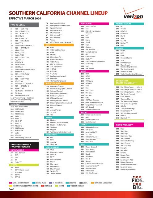 southern california channel lineup southern california ... - Verizon