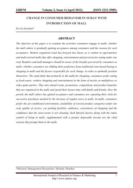 Changing Pattern Of Consumer Behaviour In Indore ... - mairec.org