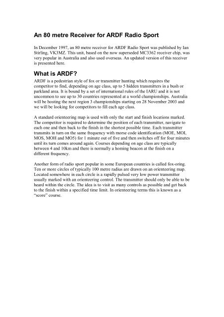 An 80 metre Receiver for ARDF Radio Sport - VK3YNG Foxhunting ...