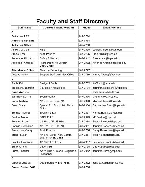Faculty and Staff Directory