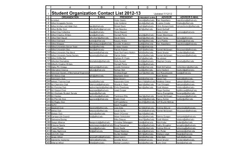 Student Organization Contact List 2012-13 - Alfred University