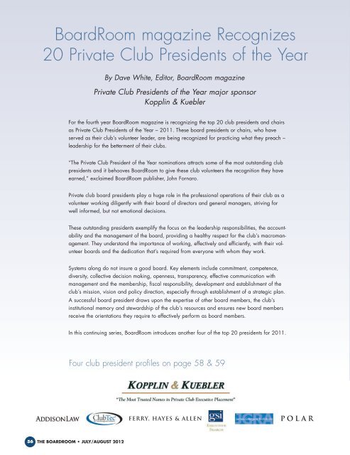 20 Private Club Presidents of the Year - BoardRoom magazine
