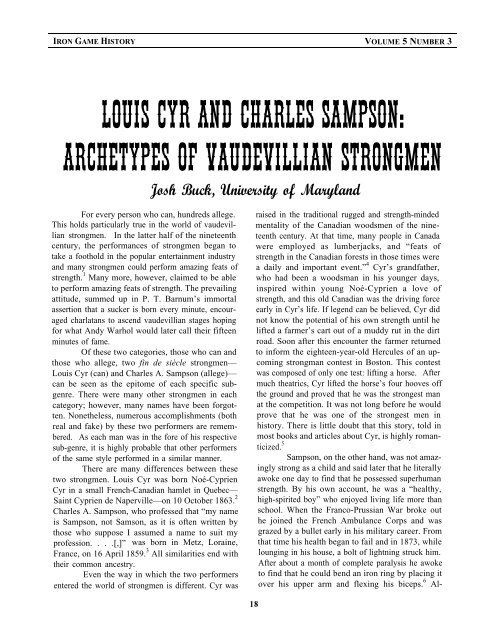 Louis Cyr and Charles Sampson: Archetypes of ... - LA84 Foundation