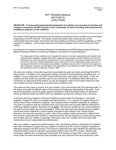 SPF TRAINING MANUAL - Division of Substance Abuse and Mental ...