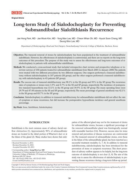 Long-term Study of Sialodochoplasty for Preventing Submandibular ...