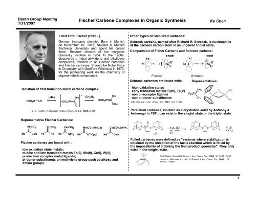 Fischer Carbene Complexes in Organic Synthesis - The Scripps ...