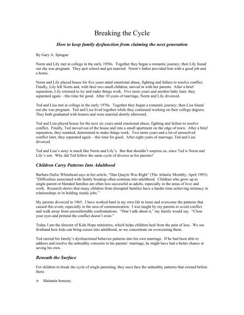 Breaking the Cycle - Center for Single Parent Family Ministry