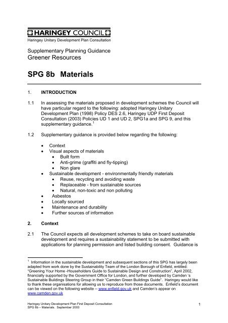 SPG 8b Materials - Haringey Council