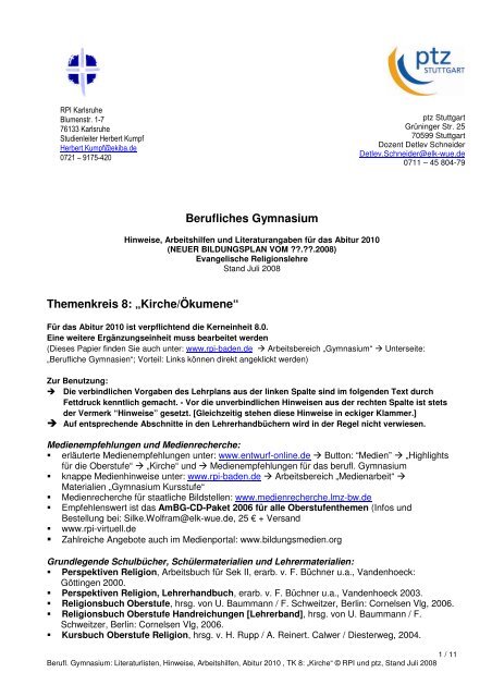 BG-Abi 2010 TK8-Kirche - Evangelische Religionslehre