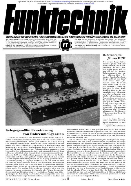 Funktechnik Nr.1 1944 - Radiomuseum.org