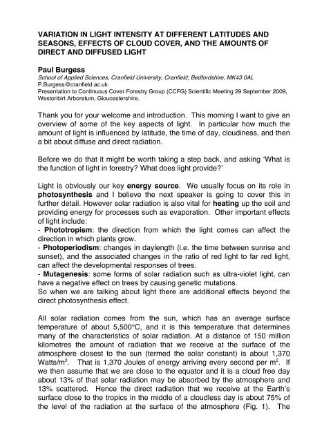 variation in light intensity at different latitudes - Continuous Cover ...
