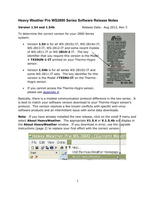 Heavy Weather Pro WS-2800 Series Release Notes - La Crosse ...