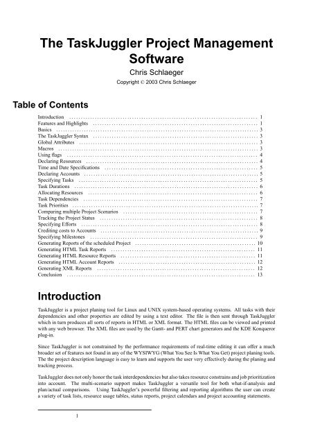 The TaskJuggler Project Management Software