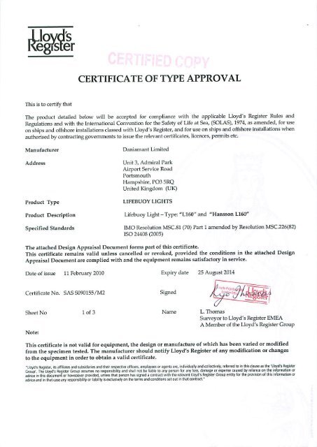 solas certificate - Prime Ltd
