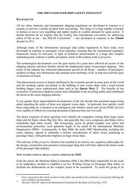 Passenger Ships Imo ADOPTED: New SOLAS & FSS Requirements For Ro Ro