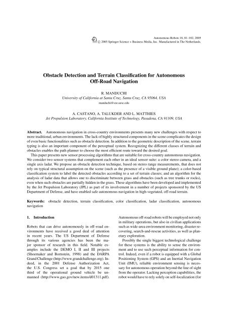 Obstacle Detection And Terrain Classification For Autonomous Off