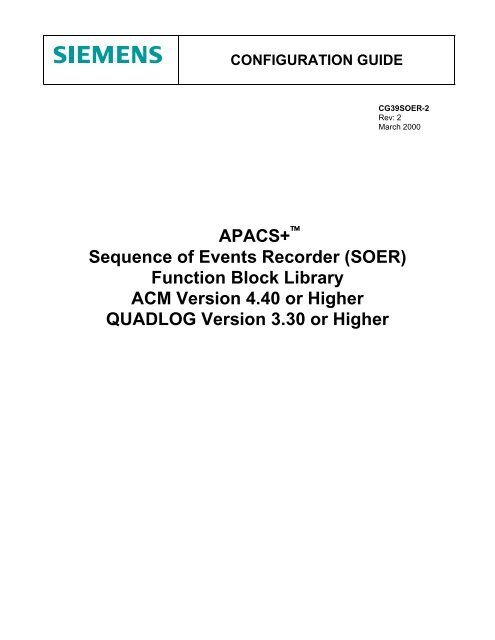 APACS+ Sequence of Events Recorder (SOER) Function ... - Siemens