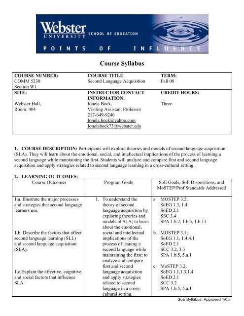 Course Syllabus - Webster University