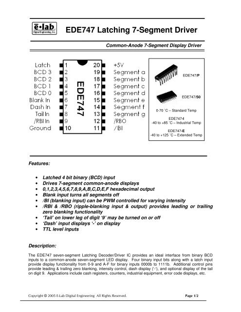 EDE747 Latching 7-Segment Driver