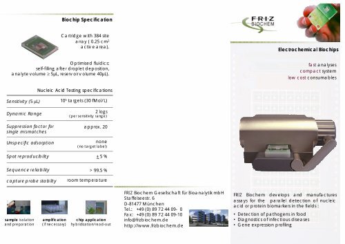 Electrochemical Biochips Biochip Specification - FRIZ Biochem