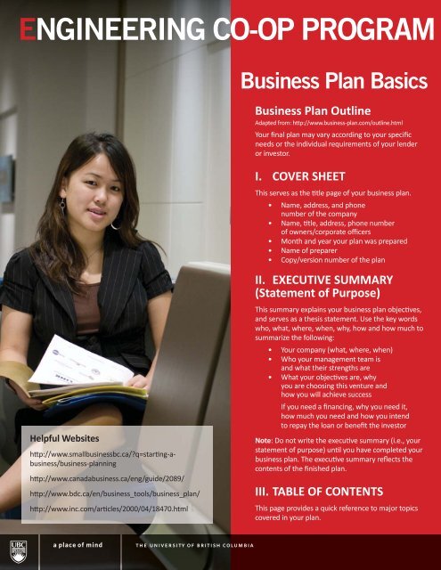 Business Plan Basics - Engineering Co-op Office
