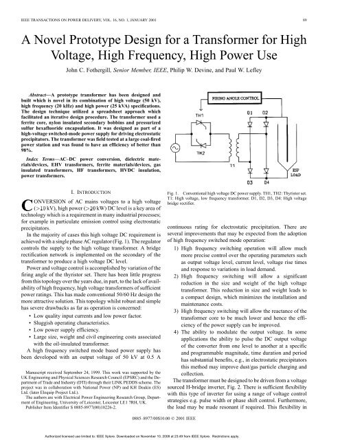A novel prototype design for a transformer for high voltage ... - 4HV.org