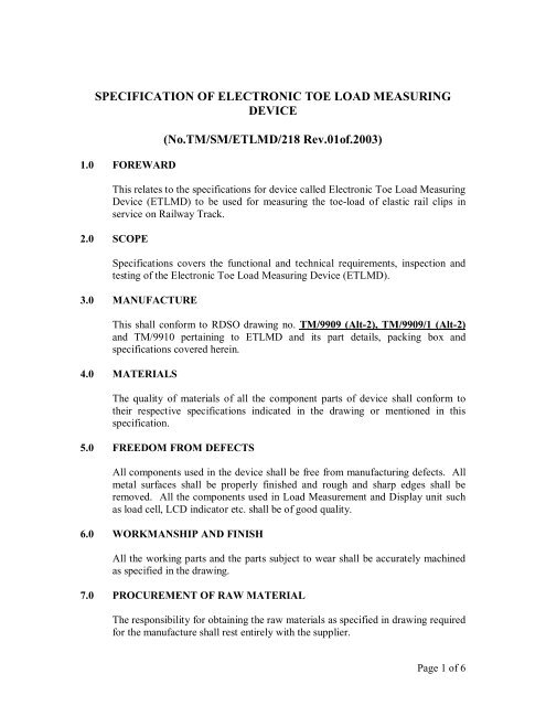 SPECIFICATION OF ELECTRONIC TOE LOAD MEASURING ...