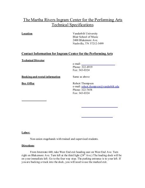 Technical specifications for Ingram Hall - Blair School of Music ...