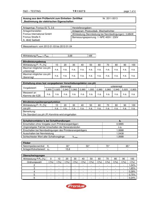 Fronius IG TL 3.6_SIT_TR15073_Elektrische Eigenschaften von ...