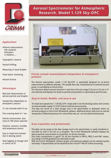 Aerosol Spectrometer for Atmospheric Research, Model 1.129 Sky ...