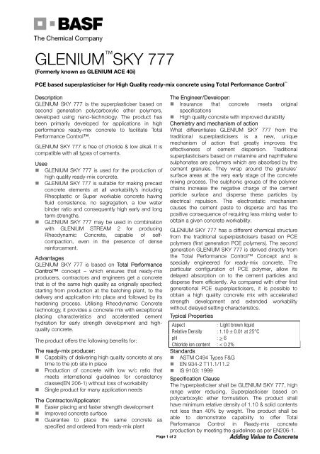 GLENIUM SKY 777 - BASF