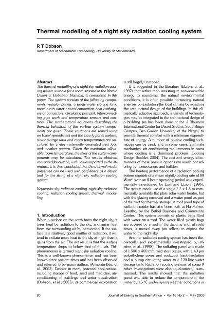 Thermal modelling of a night sky radiation cooling system - Energy ...