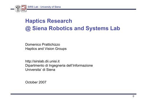 Haptics Research in Siena - SIRSLab